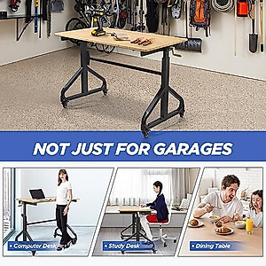 BMJX 43.3” Work Benches for Garage Height Adjustable Work Table with Crank Handle & Casters, Heights from 30” to 41.3”, Wooden Top Workbench for Workshop, Office, Home
