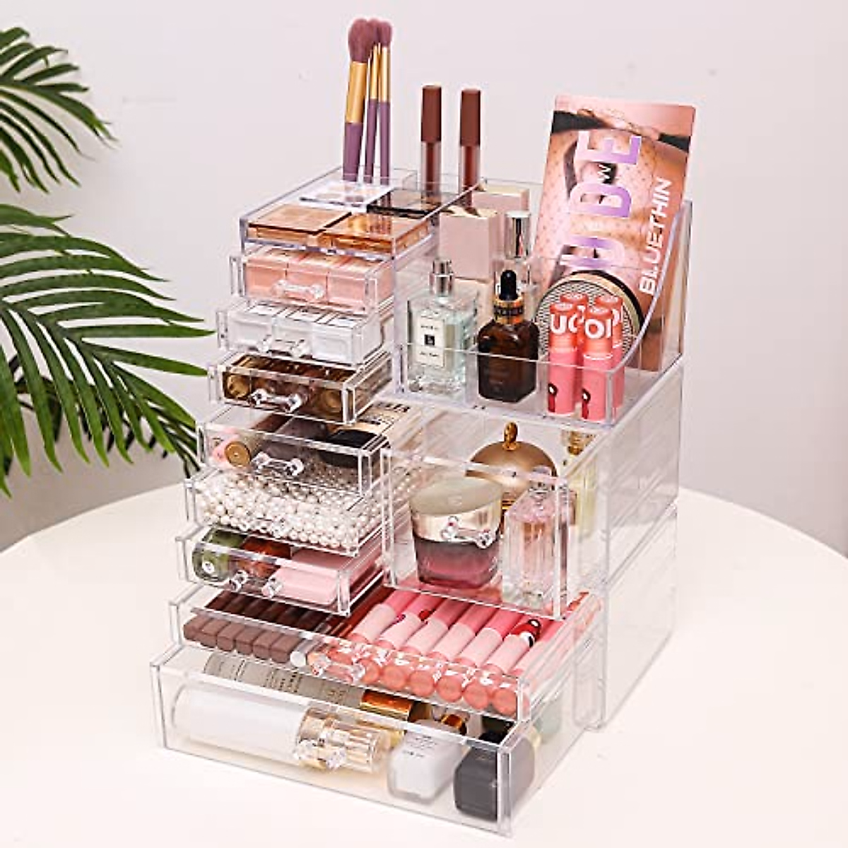 Cq acrylic Clear Makeup Organizer And Storage Stackable Skin Care Cosmetic Display Case With 9 Drawers Make up Stands For Jewelry Hair Accessories Beauty Skincare Product Organizing