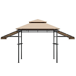 Tangkula 13.5x4 Ft Grill Gazebo with Dual Side Awnings, Double Tier BBQ Gazebo with 2 Side Shelves, Heavy-Duty Steel Frame, CPAI-84 Barbecue Grill Gazebo Shelter for Patio, Garden, Beach, Terrace