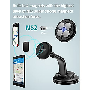 ACEFAST Magnetic Phone Car Mount, Universal Phone Car Holder Low Installation Height Built-in Four N52 Super Strong Magnets Large Sticky Base Suction Cup Dashboard Windshield Flexible Installation