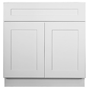 Brookings Shaker Unassembled Sink Base Kitchen Cabinet SB30, 33 W x 24 D x 34.5 H, Painted White, Solid Wood, Design House, 561480