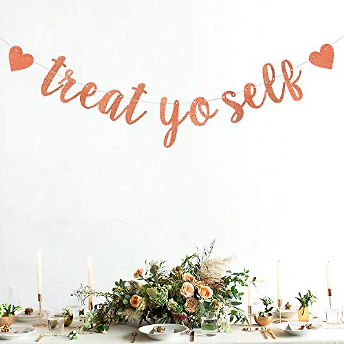 Rose Gold Treat yo self Banner-Dessert/Ice Cream/Popcorn Table Decorations-Home Party Supplies