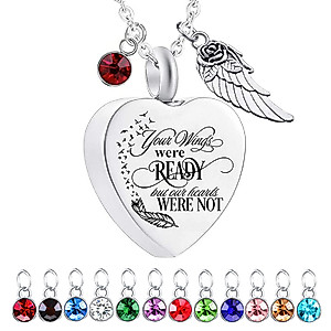 weikui God has You in his arms with Angel Wing Charm Cremation Ashes Jewelry Keepsake Memorial Urn Necklace with Birthstone Crystal (Little bird + Your +Angel Wing&12 Pcs Birthstone)