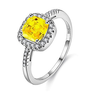 Uloveido Platinum Plated Cushion Cut Cubic Zirconia Wedding Engagement Rings for Women, Square Ring Gift for Graduation (Yellow, Size 7) Y3100