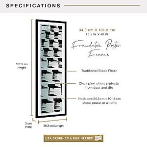 MCS Foundation 13.5x40 Poster Frame Traditional Black, Vertical & Horizontal Wall Hanging Large Picture Frame for Photos, Panoramics, Posters & Art Prints (1-Pack)