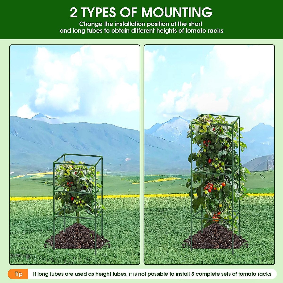 Hoyejyou 3 Pack Tomato Cages for Garden, 41.5 x 14 x 14 Inches Square Tomato Plant Support Pole, Heavy Duty Steel Plant Tower Stakes, Garden Cucumber Trellis for Climbing Vegetables Flowers Fruits