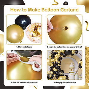 KAWKALSH 137Pcs Black and Gold Balloons Garland Arch Kit, Metallic Gold Confetti Latex Balloons for Graduation Party Baby Shower Wedding Anniversary Birthday Party Decorations…