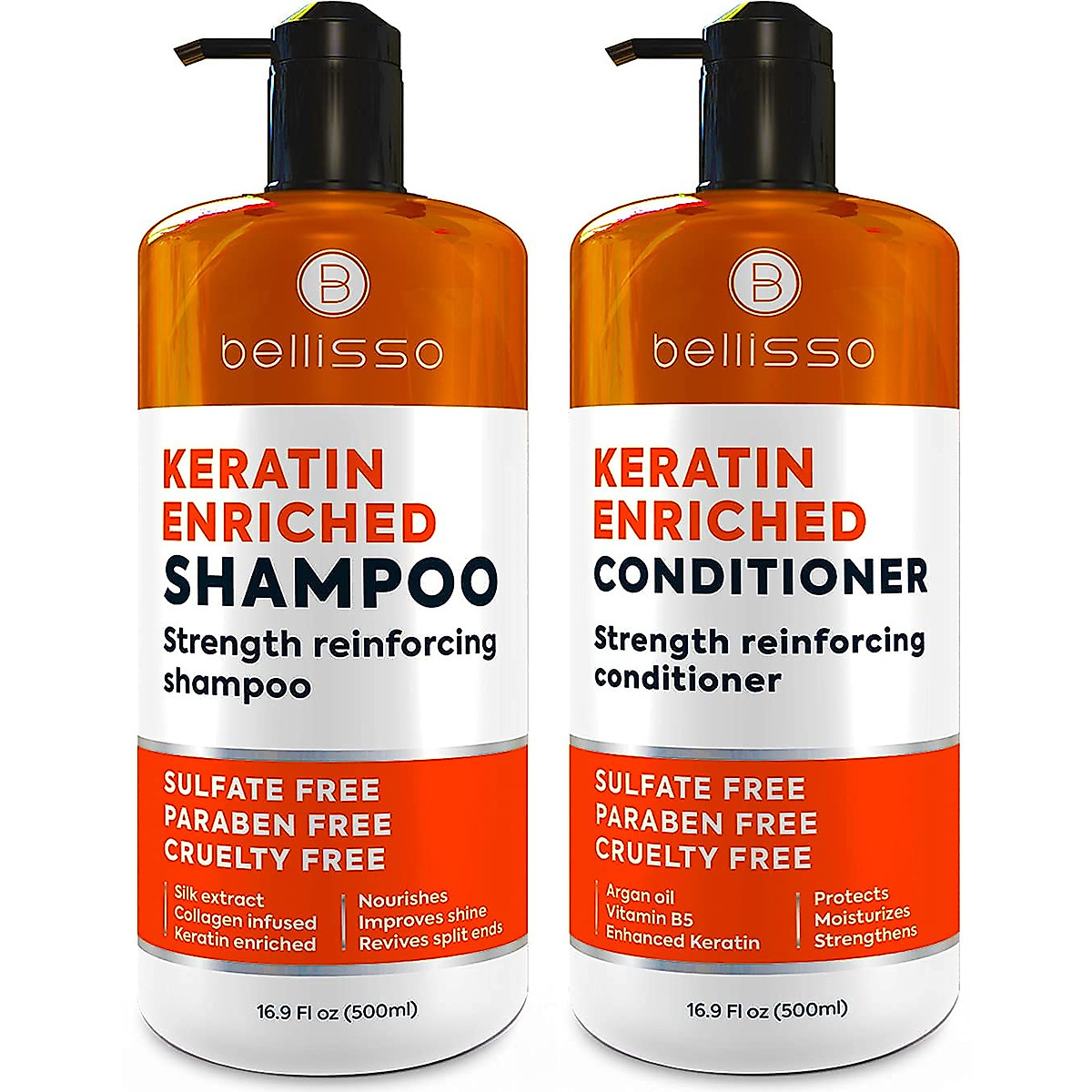BELLISSO Keratin Shampoo and Conditioner Set and Keratin Hair Serum