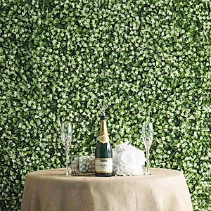 Tableclothsfactory 4 Pack Artificial Boxwood Hedge Faux Foliage Green Garden Wall Mat - White/Green Grass Mat Covers 11sq.ft