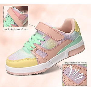LUCKY STEP Children/Kids/Boys/Girl Comfort Casual School Low Top Sneaker Strap Athletic Tennis Running Shoes (Pink/Rainbow,Little Kids 2)