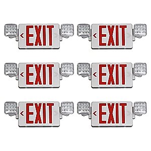 TANLUX Red Exit Sign with Emergency Lights, LED Emergency Exit Light with Battery Backup, UL Listed, AC 120/277V, Commercial Emergency Lights Combo for Business - 6 Pack