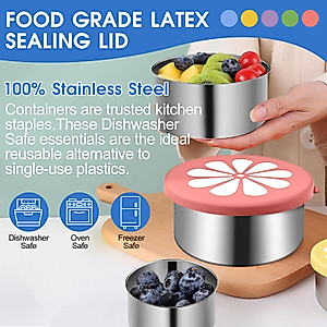 Hippywell Stainless Steel Food Containers with Silicone Lids, Leakproof Metal Lunch Box Set for Kids, Snack Boxes for Travel, 5Pcs Stainless Steel Containers, 1.7OZ up 23OZ