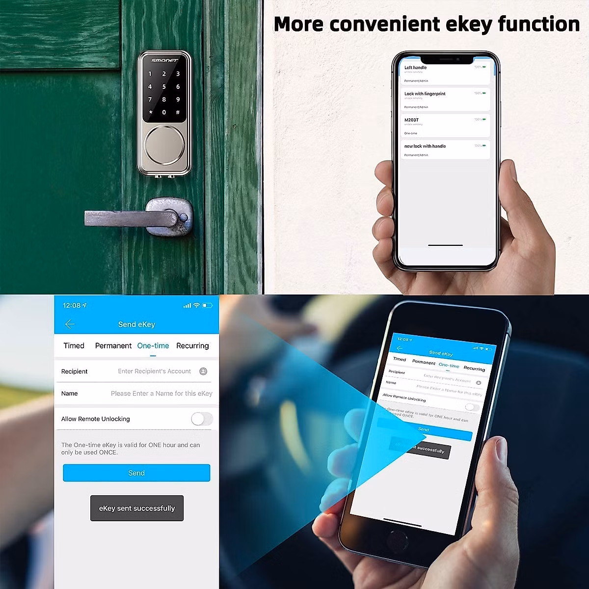 Smart Lock,SMONET Keyless Entry Door Lock,Remote Lock Unlock for Home Security,Easy Installation,Voice Control,Touchscreen Keypad Deadbolt,Code Bluetooth Electric Deadbolt for Hotel,Office