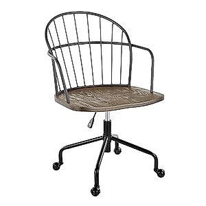 LumiSource Riley Adjustable Office Chair, Home Office Chair with Wheels, Wooden Desk Chair, Black Office Chair, Computer Chair, Home Office Desk Chair Comfy, Farmhouse Chair
