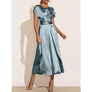 ANRABESS Women's 2023 Formal Dress for Women Summer Maxi Elegant Satin Cocktail Dress Sleeveless Wrap A-Line Flowy Midi Wedding Guest Silk Semi Formal Dress 916huilan-S Grey Blue
