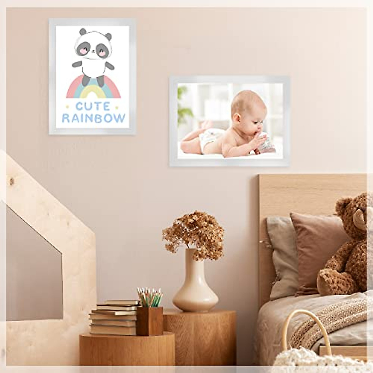 Yulejo 4 Pieces Diamond Picture Frame Magnetic Diamond Art Frames Self Adhesive Frames Magnetic PVC Photo Frame Double Sided Sign Holder Frames for Wall Home Office School (Silver)