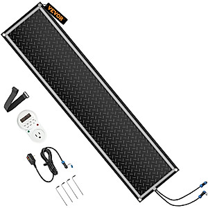 VEVOR Snow Melting Mat, 10 x 48 inch, 3 in/h Speed, Heated Outdoor Doormat for Winter Stairs, No-Slip Rubber with Plug, Power Cord, Outlet Timer, Reflective Strip, Velcro, Ground Stake, 10” x 48"