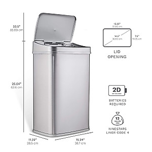 NINESTARS DZT-50-28SL Original Touchless Automatic Motion Sensor Trach Can, 13 Gal SL, Silver Trim