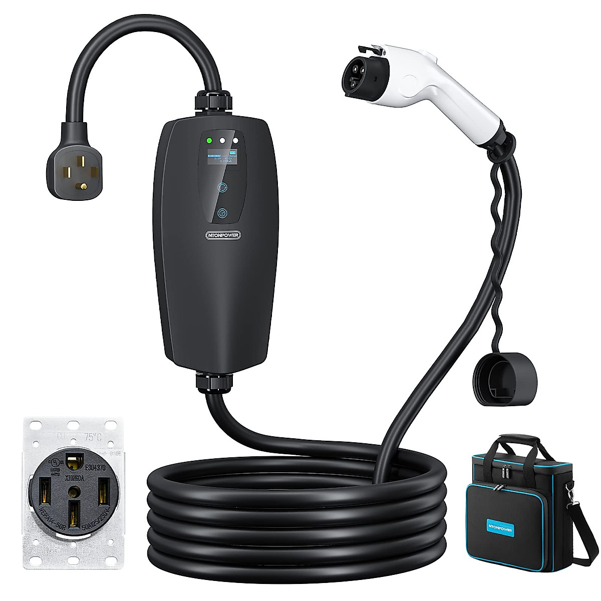 NTONPOWER Tesla Charger 24 Miles Per Hour with Level 1&2 EV Charge 32.8Ft 32A/24A16A/10A Optional,UL Listed Electric Car Charger Use J1772 Plug for Most US Models Such As Tesla, Chevrolet,BMW