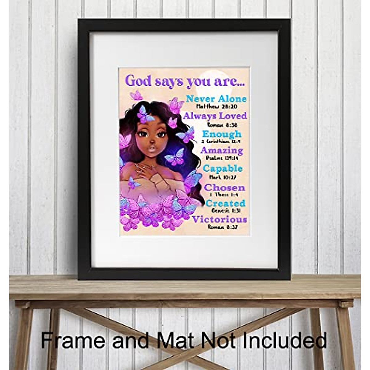 African Americans Wall Art & Decor - God Says You Are - Afro Black Art - Black women Poster - Pink Black Girl Magic - Inspiration Motivation spiritual Religious Christian Scripture - Teen Bedroom