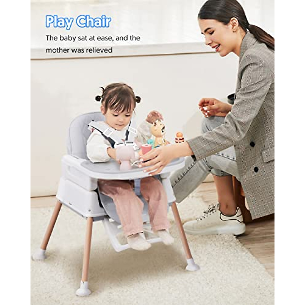 3 in 1 Baby High Chair, Bellababy Adjustable Convertible Chairs for Babies and Toddlers, Compact/Light Weight/Portable/Easy to Clean