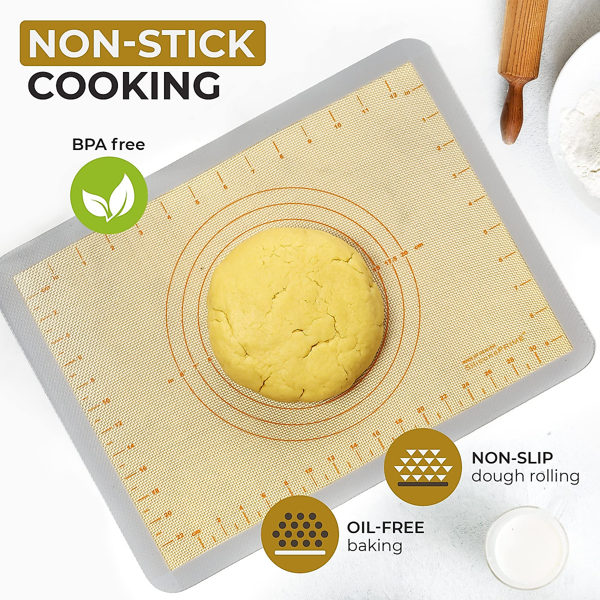 Silicone Baking Mat Thick & Non-Stick Surface - Oven Microwave Dishwasher Freezer Safe - Reusable Sheet for Making Cookies, Baked Goods - Small Rolling Pad for Dough - 15.75"x11.81" by Cook’n’Chic