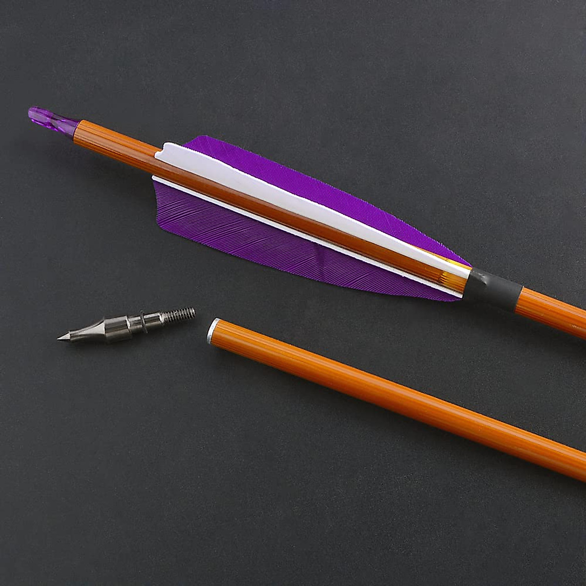 SHARROW 30 Inch Archery Carbon Arrows Bamboo Pattern Shaft 500 Spine Practice Hunting Arrows with Natural Feather Fletching for Archery Hunting Target Shooting 6/12pcs (12pcs)