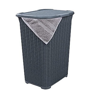 Wicker Laundry Hamper With Lid 50 Liter - Grey Laundry Basket 1.40 Bushel Durable Bin With Cutout Handles - Easy Storage Dirty Cloths in Washroom Bathroom, Or Bedroom. By Superio