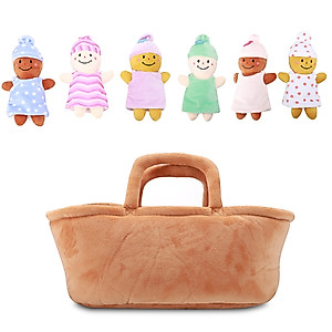 Qpewep Basket Plush Baby Dolls Soft Multicultural Sensory Babies Toy Set 6 Piece Interchangeable Clothes Stuffed Plush Figures for All Ages Gift