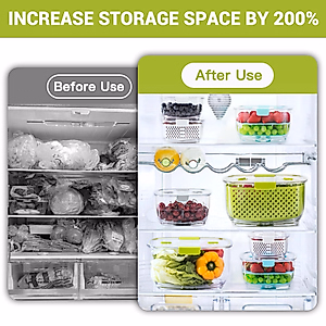 LUXEAR Fresh Produce Vegetable Fruit Storage Containers 3Piece Set, BPA-free Fridge Storage Container, Partitioned Salad Container, Fridge Organizers, Used in Storing Fruits Vegetables Meat Fresh Fish