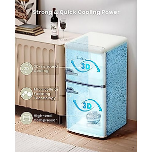 Bodare Retro Mini Fridge with Freezer: 3.2 Cu.Ft Mini Refrigerator with 2 Doors - Small Refrigerator Energy-Saving Compact Refrigerator - Small Fridge for Bedroom Dorm Office Apartment (White)