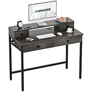 Elephance Small Computer Desk with Monitor Stand 39.37" Home Office Desk with 4 Drawers Study Writing Desk Gaming Table for Small Space