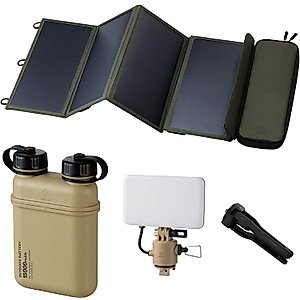 ELECOM NESTOUT 15000mAh Outdoor Power Bank + 4-Panel Solar Panel Charger + Flash-1 LED Flash Light Panel 1000 Lumen - Beige