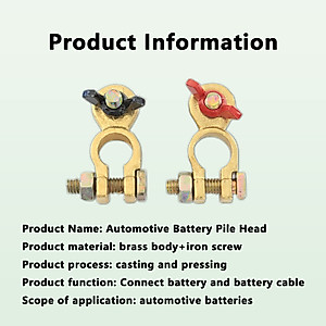 cueclue Pack-2 Cable Stake Terminal, 56mm x 36mm/2.2" x 1.4" Brass Marine Grade Cable Terminal Top Post, Iron Screws Cable Clamp for Most Cars SUV and Trucks (Gold)