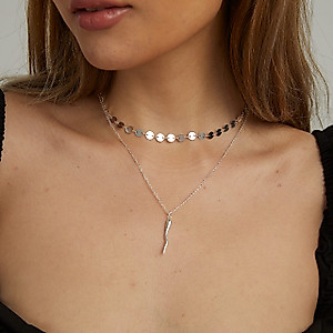 CAROVO Silver Italian Horn Necklace for Women Cornicello Protection Necklace Charm Lucky Talisman Pendant Necklace