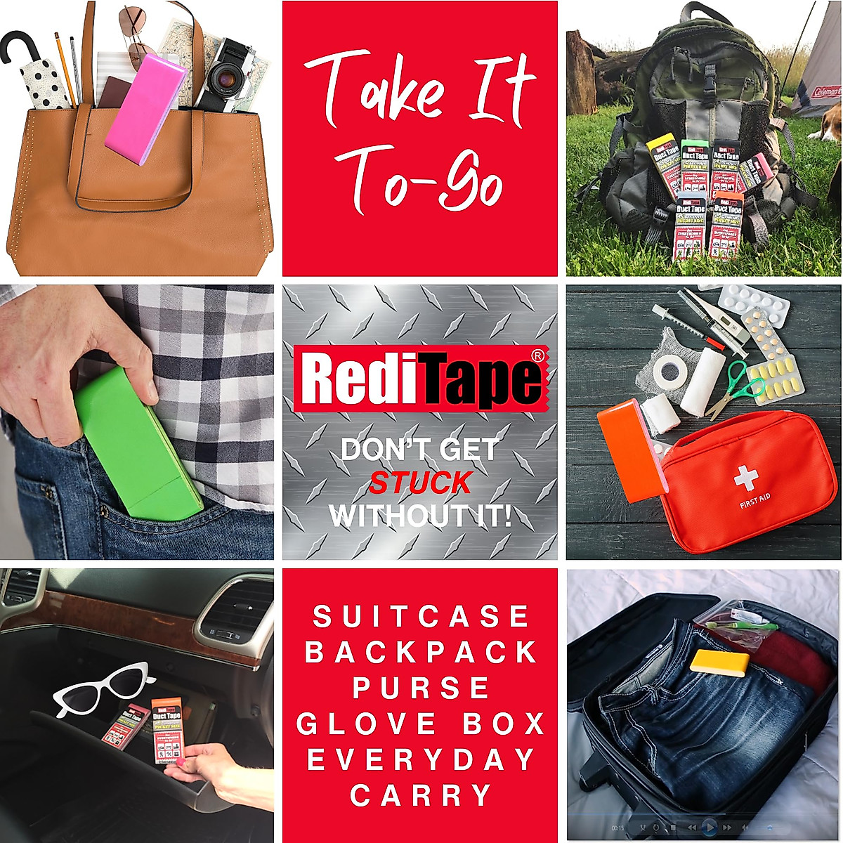 RediTape Travel Size Silver Duct Tape 2-Pack - Pocket Size Flat Thin Mini Roll - for Repairs Outdoors Emergency Crafts - 1.88 inch x 5 Yards per Pack