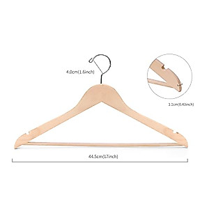 Nature Smile 20 Pack Premium Adult Unfinished Natural Solid Wooden Clothes Hangers Wood Suit Coat Jacket Hanger with Extra Smoothly Cut Notches and Bar - 360°Stronger Rotatable Hook