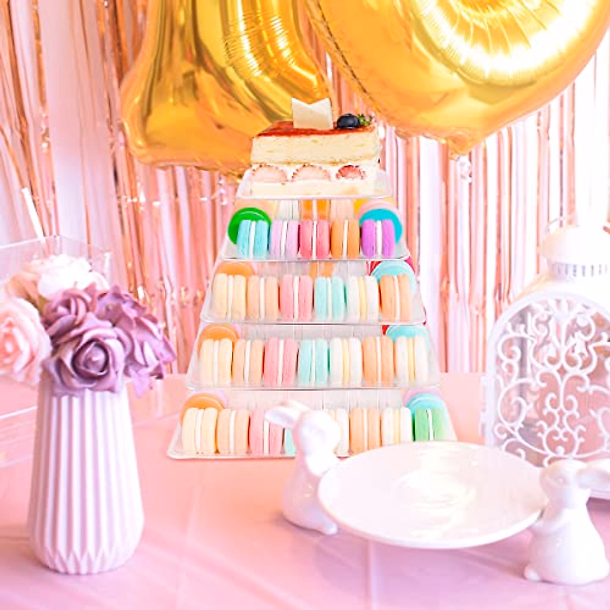 5 Tiers Square Macaron Tower Stand, Plastic Transparent Cake Stand Macaroon Display Rack Desserts Cupcake Holder Platter for Wedding, Birthday Party, Baby Shower, Party Decor by Greatstar