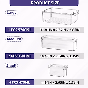 Obsoorth 7 Pack Stackable Fridge Organizer Bins with Lids KitchenClear Acrylic Kitchen Refrigerator Organizers and Storage, Dripping Hole Design to Keep Food Fruit Vegetable Fresh for Freezer, Pantry