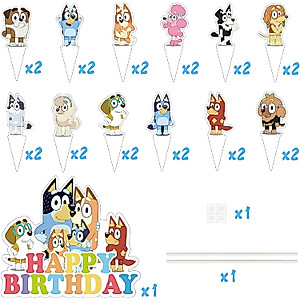 Blue Dog Birthday Party Supplies, 25PCS Blue Dog Cake Topper Decorations Cupcake Toppers for Kids Party Favor