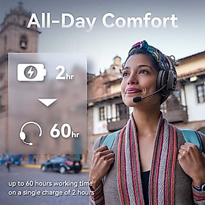 Dytole Trucker Bluetooth Headset, Bluetooth Headphones with Microphone AI Noise Cancelling with USB Dongle, 164ft Long Wireless Range & 60 Hrs Working Time, Wireless Headset for Computer with Mute