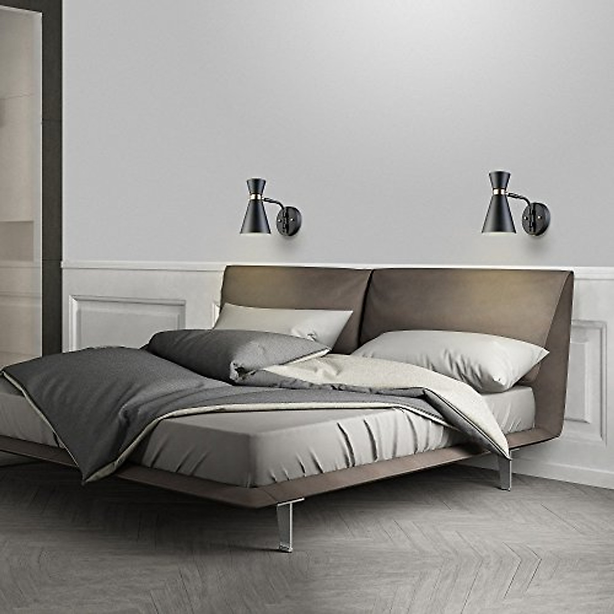 Globe Electric 65855 Belmont 1-Light Wall Sconce, Satin Black, Gold Accents