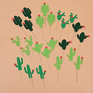 TianJi 24 Cactus Cupcake Toppers Picks Sticks Happy Birthday Cake Decorations for Luau Hawaiian Summer Beach Party Supplies