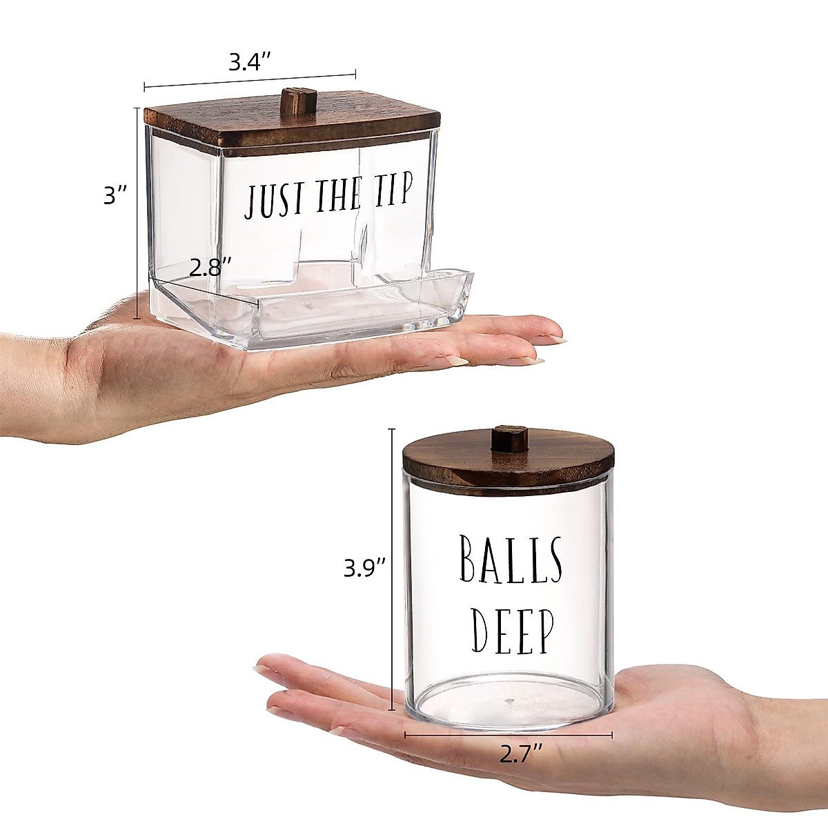 Tbestmax Qtips Holder Dispenser, 10/7 oz Bathroom Container for Cotton Ball Cotton Swabs, Apothecary Jar Organizer for Storage(Wood Lids)