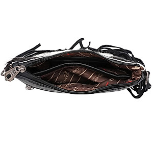 Montana West Women's Leather Small Crossbody Bag Western Clutch Handbag Handbags Purse Cowhide Whipstitches Fringe (Coffee Paisley Flap w charger)