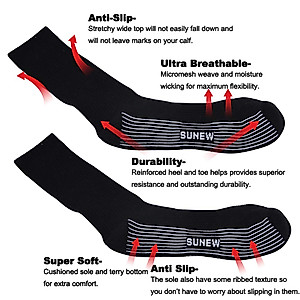Sunew Bamboo Dress Socks, Mens Absorb Sweat Seamless Toe Casual Crew Mid Calf Cycking Cushioned Bamboo Athletic Outdoor Hiking Trekking Workout Socks Black L 3 Pack