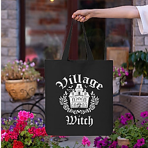 shop4ever Village Witch Halloween Trick or Treat Eco Cotton Tote Reusable Shopping Bag Black ECO 1