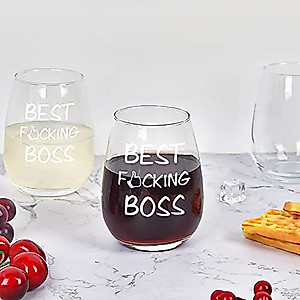 Waipfaru Boss Day Gift Stemless Wine Glass, Best Boss Wine Glass, Funny Gift Bosses Day Gift Christmas Gift Birthday Gift for Boss Manager Director Coworkers Employer Male Femal