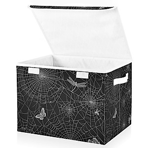 senya Halloween Storage Baskets Collapsible Storage Bins with Lids, Spiderweb Butterfly Dragonfly Storage Boxes Clothes Baskets for Organizing