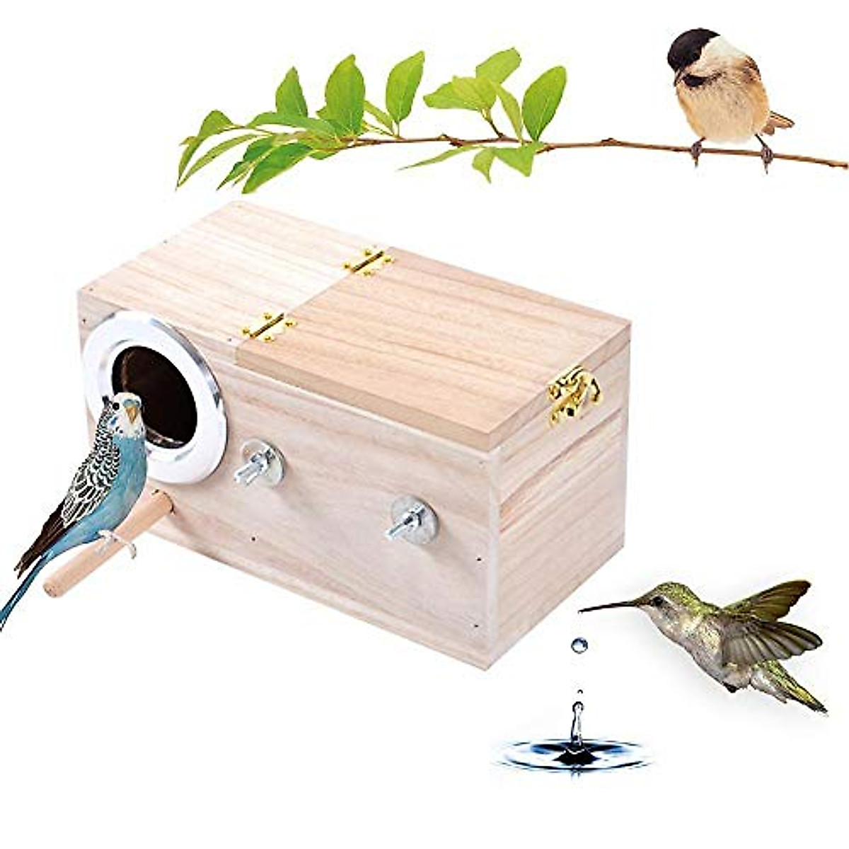 Hovico Parakeet Nesting Box, Pet Bird Wooden House Parakeet Nest Box Bird House Box Parrotlets Wood for Lovebirds Breeding Mating Bird Supplies Box (L)